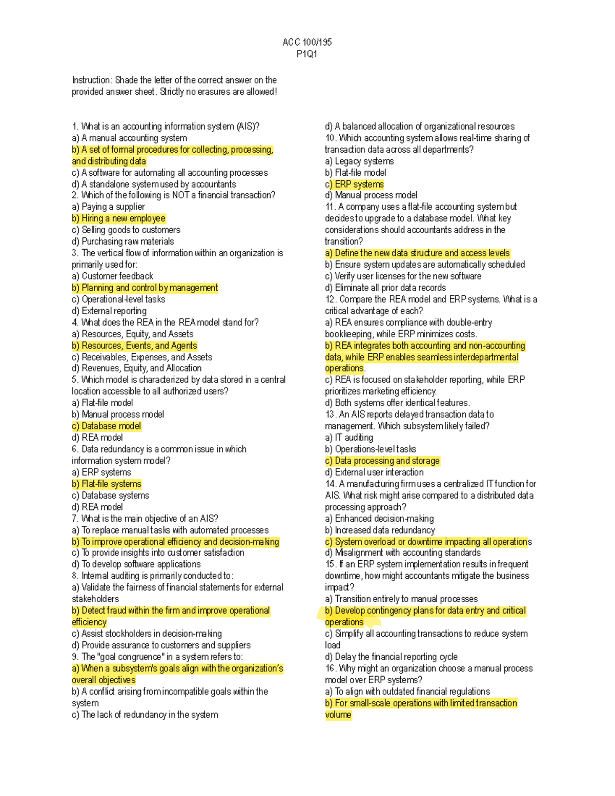 ACC 195 P1Q1-1 - Mcq problems about AIS - ACC 100/ P1Q Instruction ...