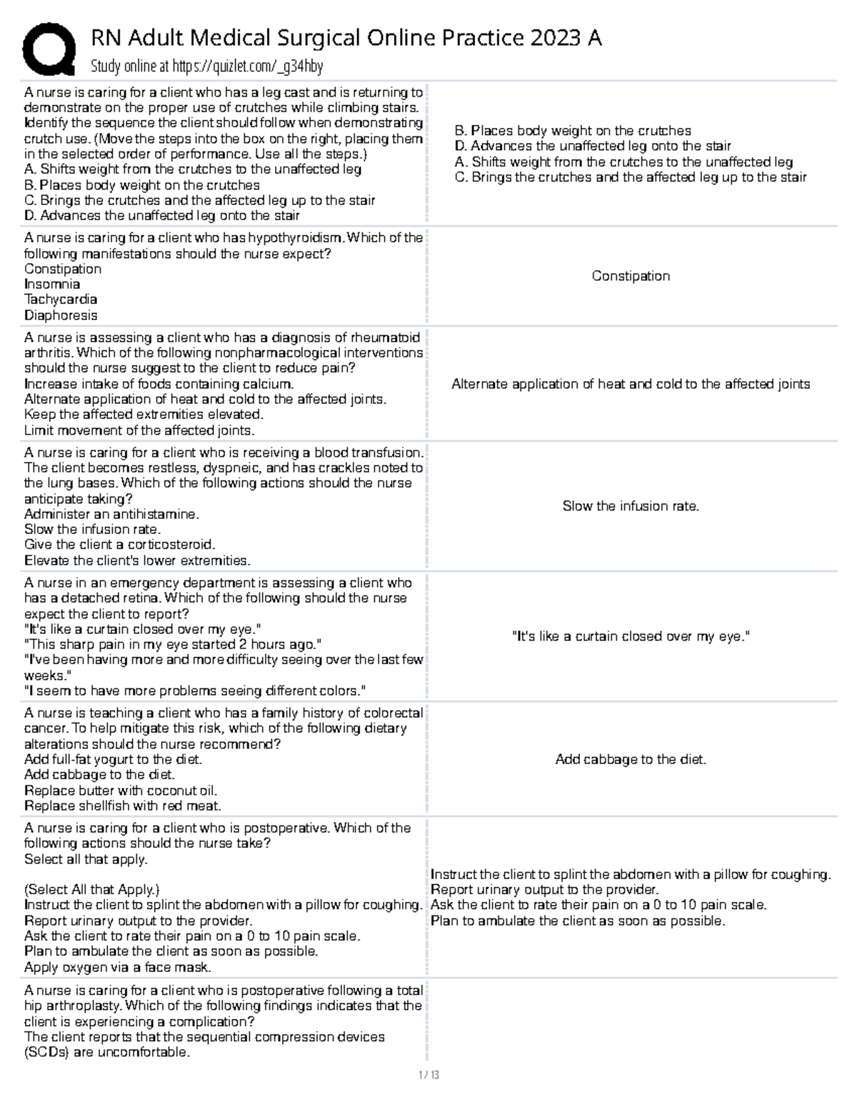 RN Adult Medical Surgical Online Practice 2023: Crutch Use & Patient ...