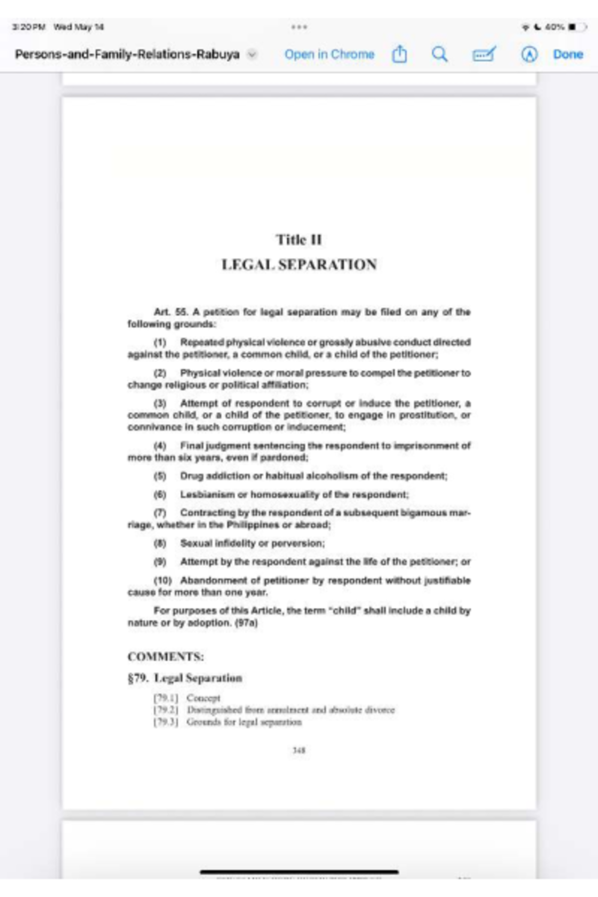 Legal Separation Under Article 55 of the Family Code: Lecture Notes ...