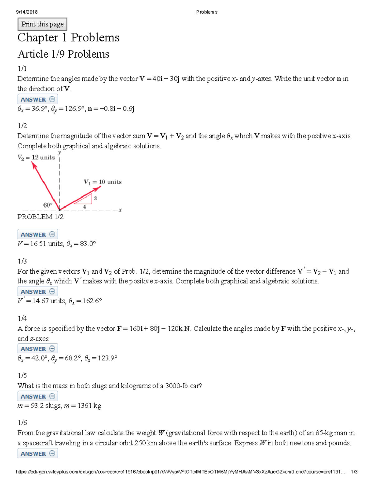 181 chapter 1 problems - 9/14/2018 Problems - Studocu