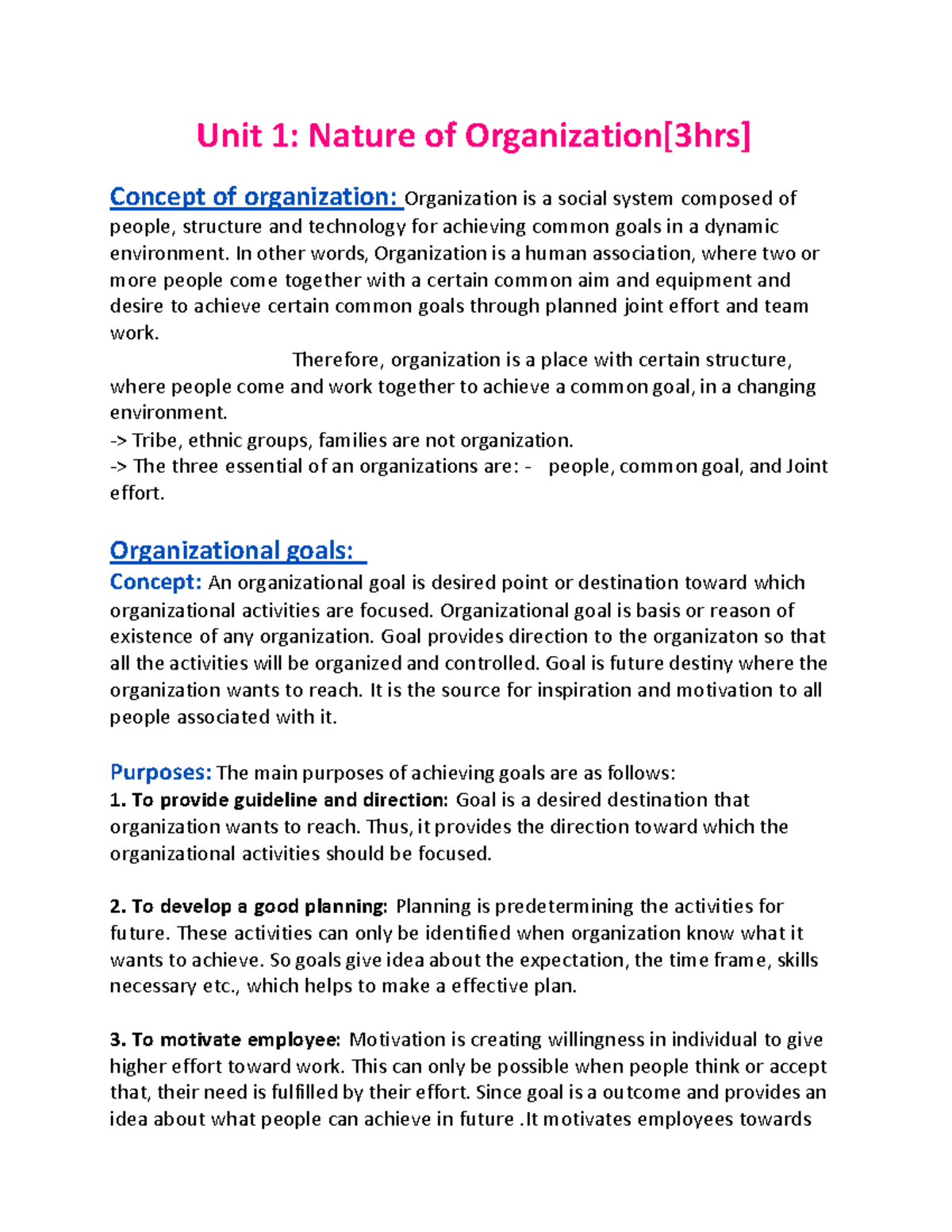 Unit 1: Understanding the Nature of Organization Concepts in Management ...