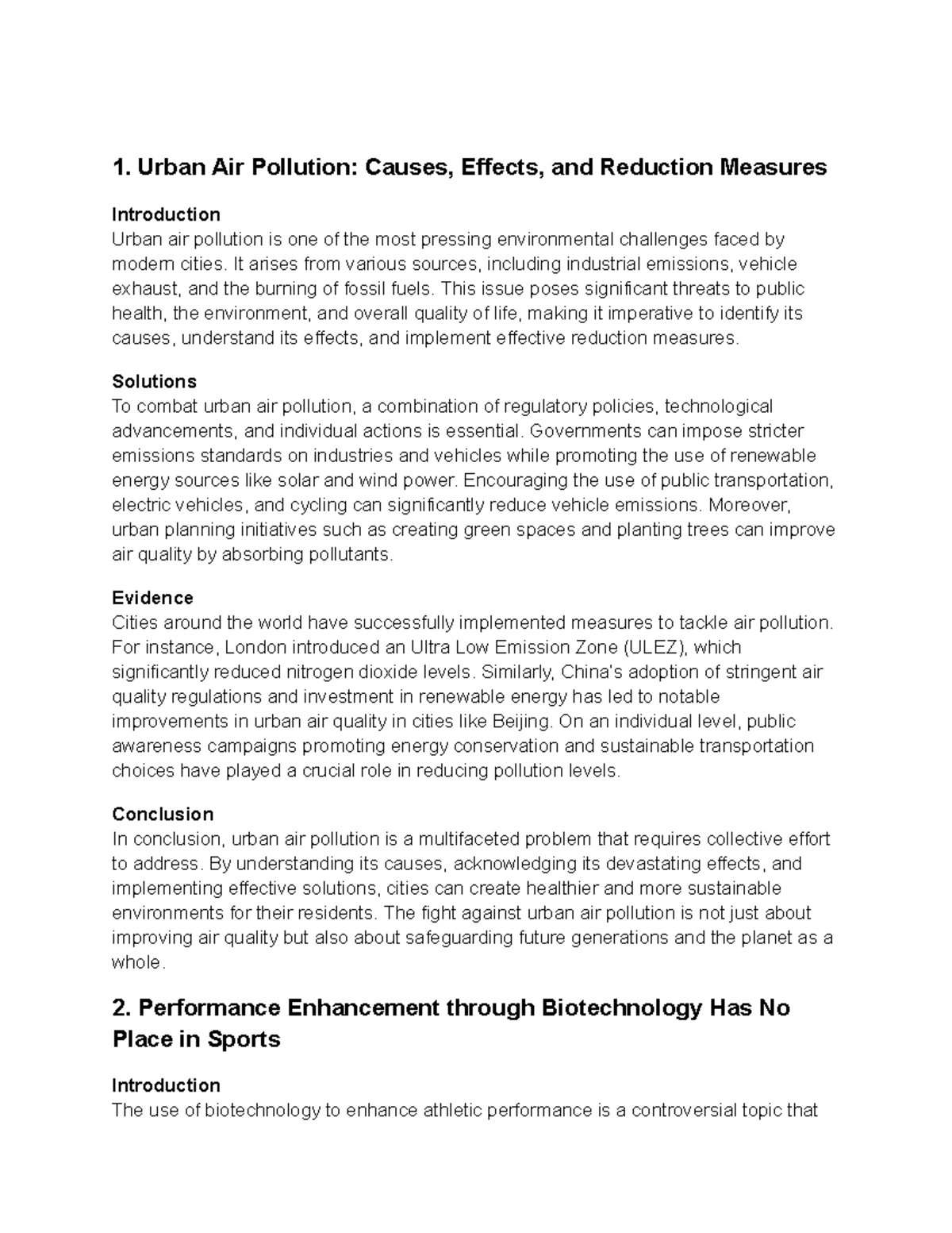 ENW492C: Urban Air Pollution - Causes, Effects, and Solutions - Studocu