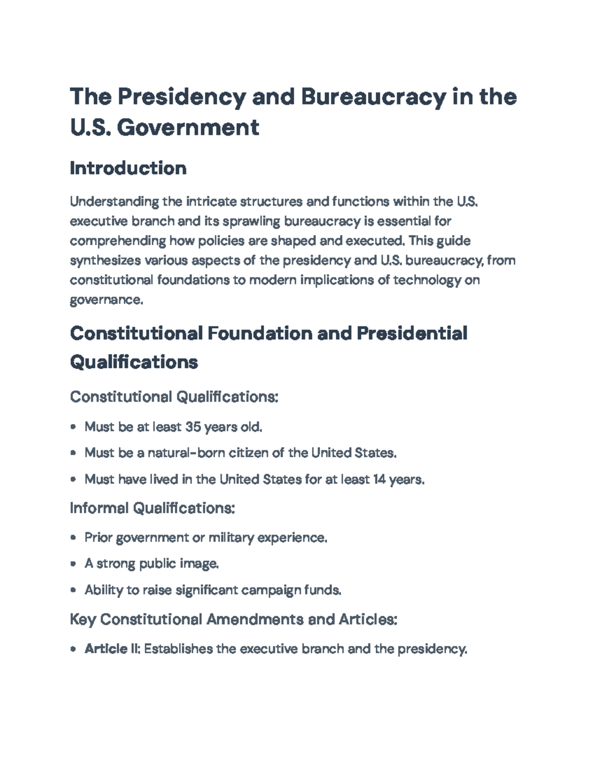 The Presidency and Bureaucracy in U.S. Government: Structure & Impact ...
