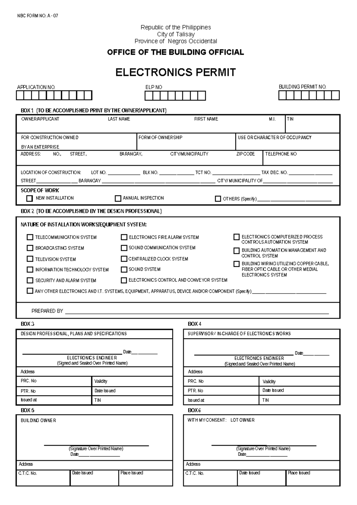 Electronics Permit Application Form - Building Permit No. ELP - Studocu