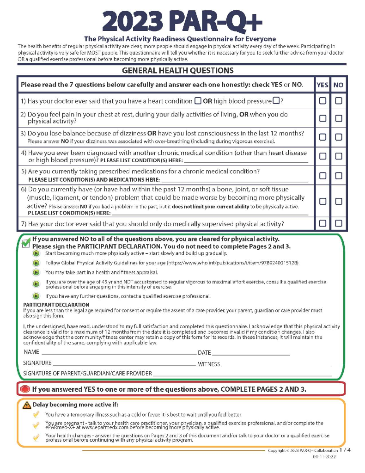 PAR-Q+ 2023: Physical Activity Readiness Questionnaire for Everyone ...