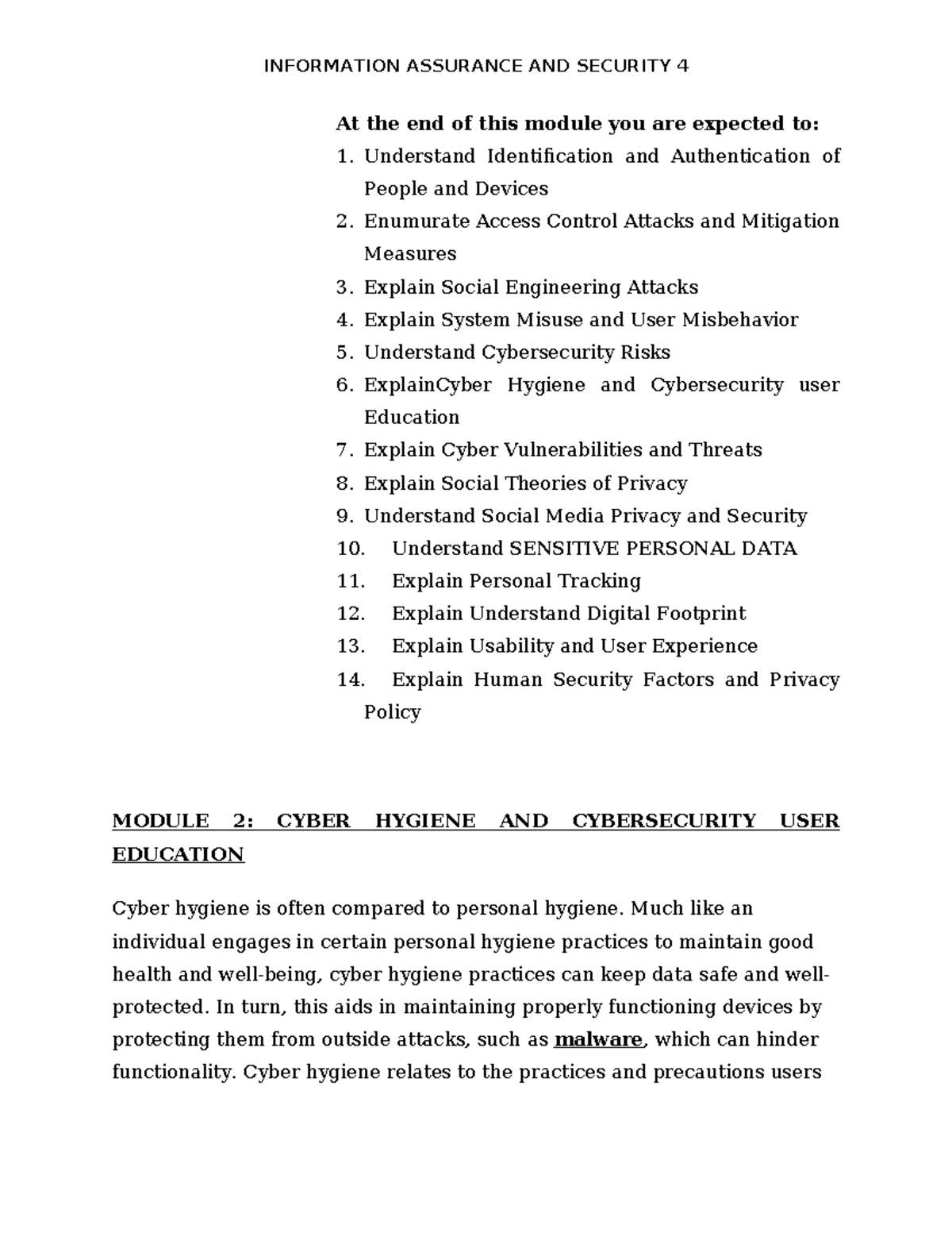 Information Assurance AND Security 4 WEEK 7 Module 2 - At the end of ...