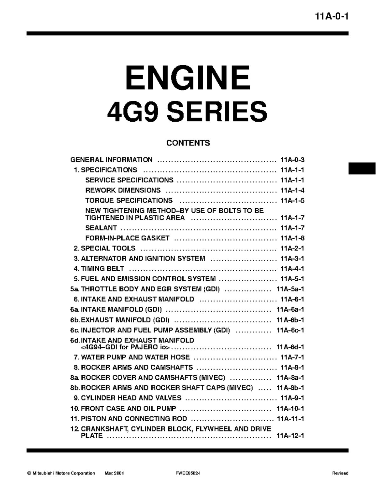 Mitsubishi 4G9 Engine Specifications & General Info Manual - Studocu