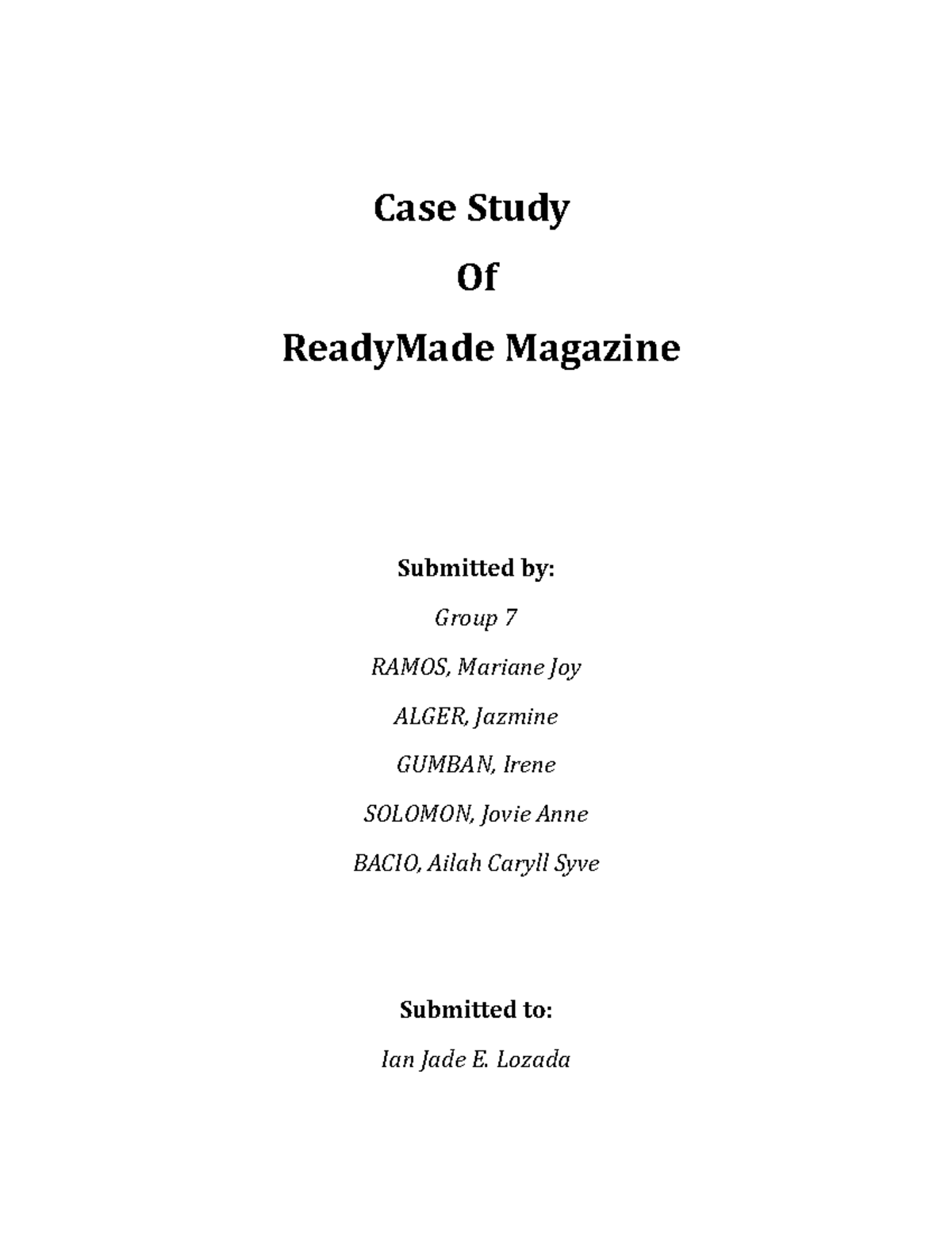 (BME) Group 7 Case Study - ReadyMade Magazine Analysis and Insights - Studocu