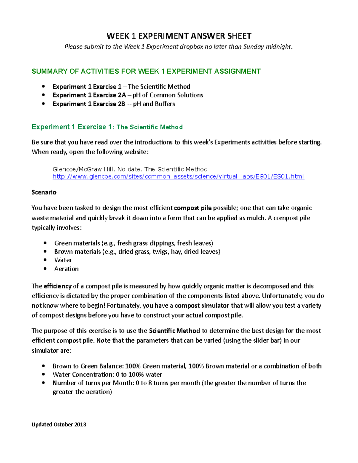 Week 1 Experiment Answers - WEEK 1 EXPERIMENT ANSWER SHEET Please ...