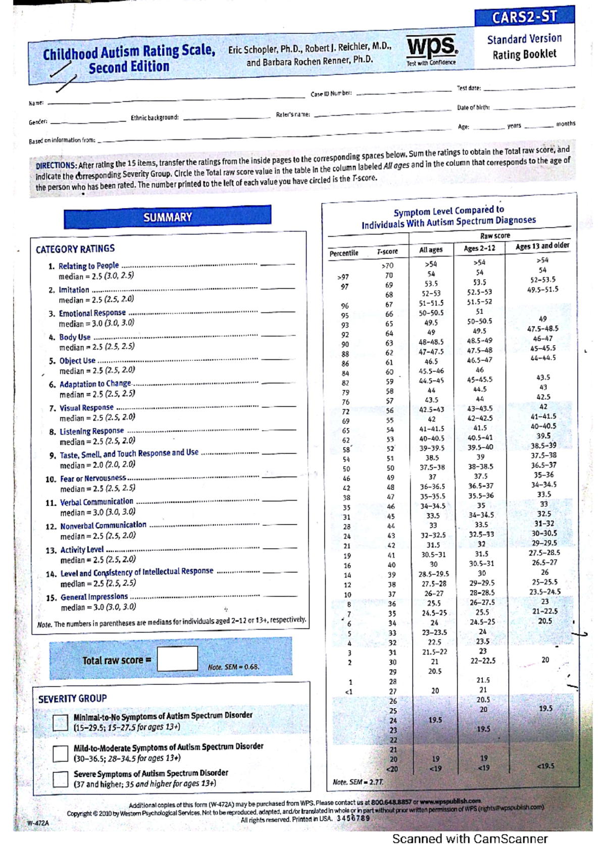 Childhood Autism Rating Scale (CARS) Overview and Interpretation - Studocu
