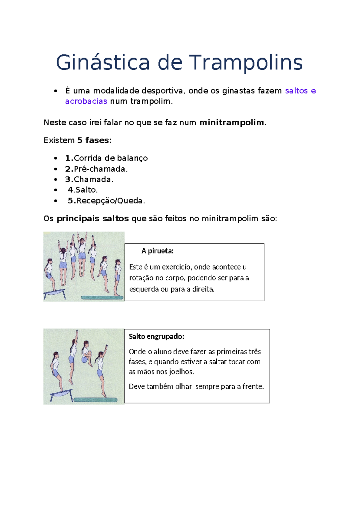 Aspectos Técnicos da Ginástica em Mini Trampolim: Fases e Saltos - Studocu