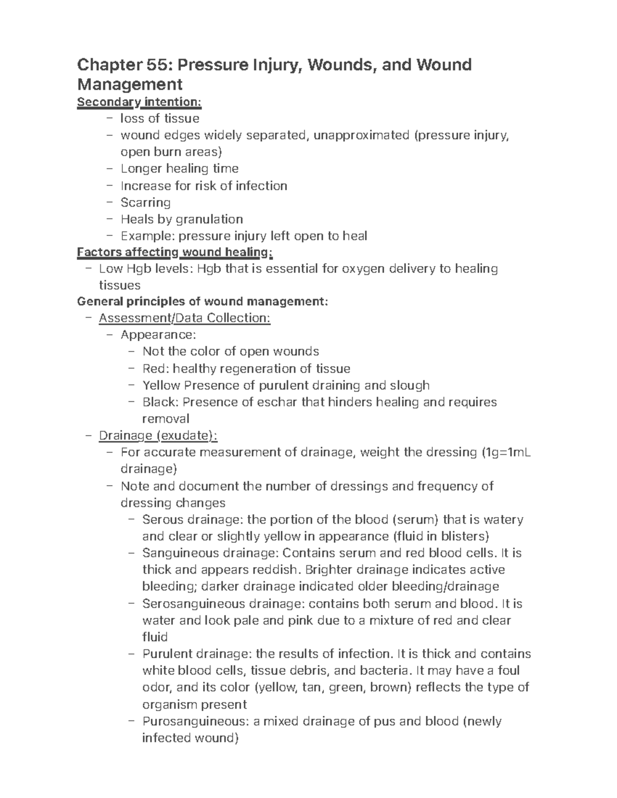 Chapter 55: Pressure Injury & Wound Management Overview - Studocu