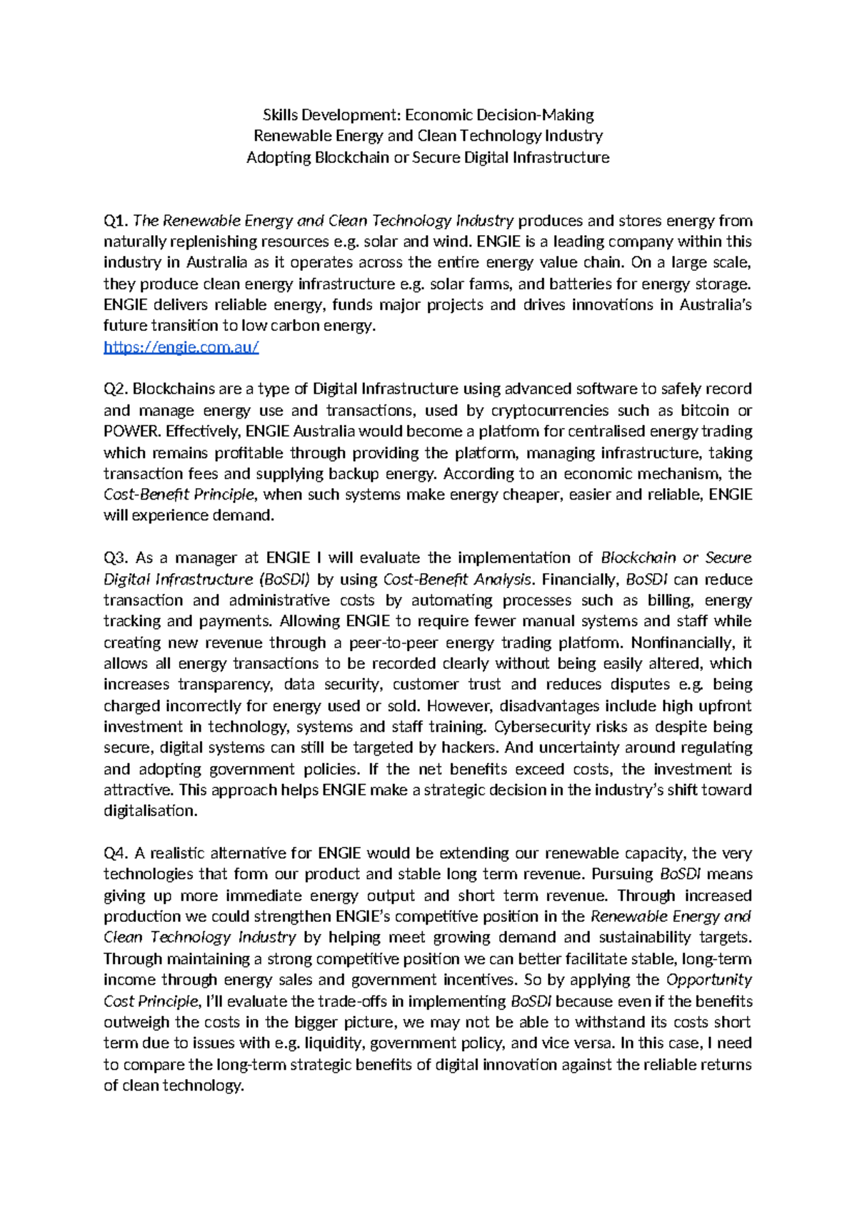 MQBS1030 Economic Decision-Making: Blockchain in Renewable Energy - Studocu