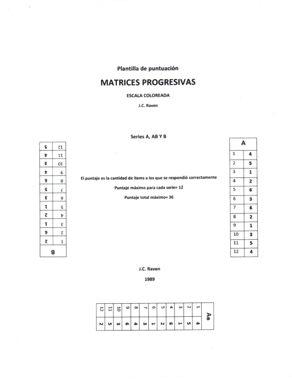 Plantilla de Puntuación para Matrices Progresivas Coloreadas (MPC ...