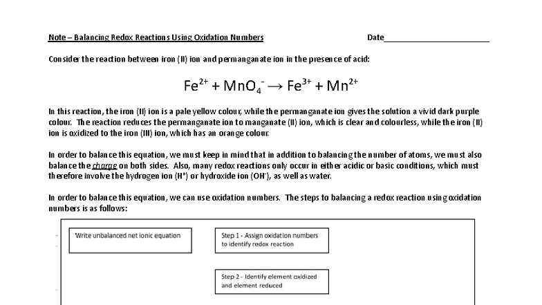 Note 2 - Balancing Redox Reactions in Acidic Medium - Studocu