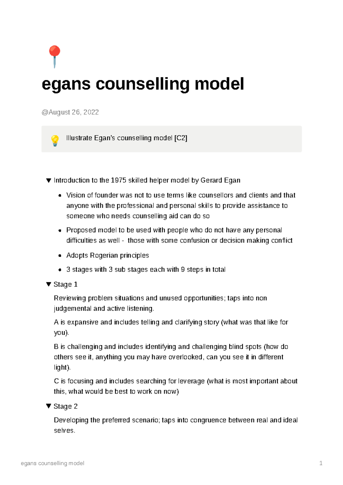 Egan's Counselling Model Overview [C2] - A Comprehensive Guide - Studocu