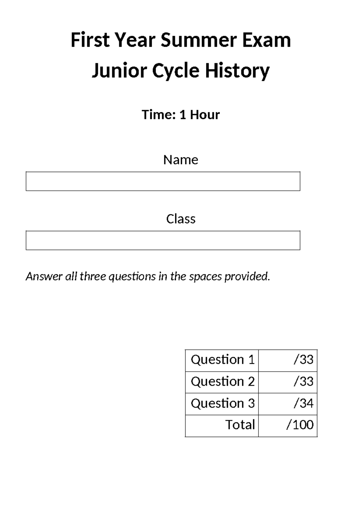 L EXAM 01 - Junior Cycle History Summer Exam Guide - Studocu