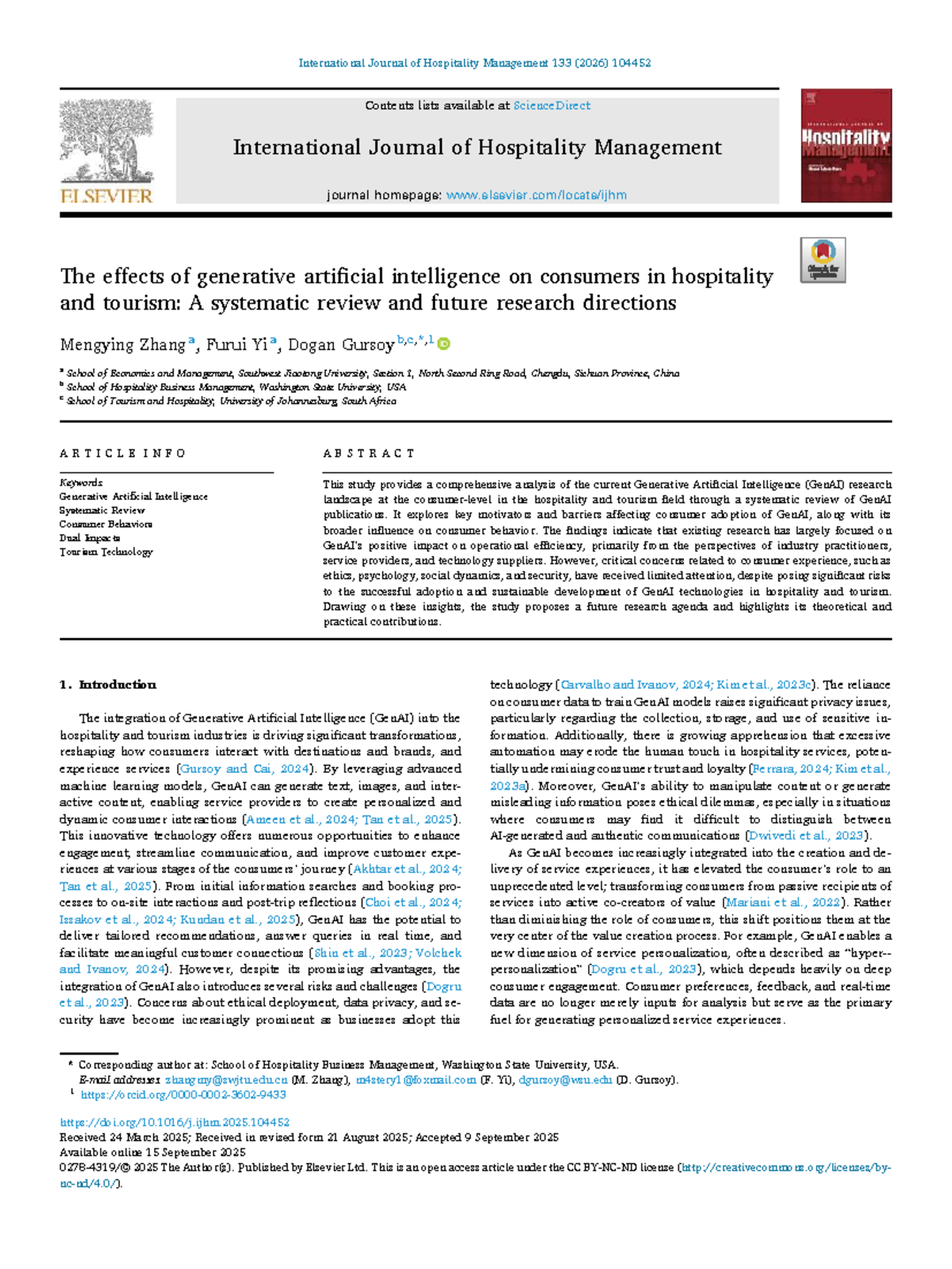 The Effects of Generative AI on Consumer Behavior in Hospitality and ...