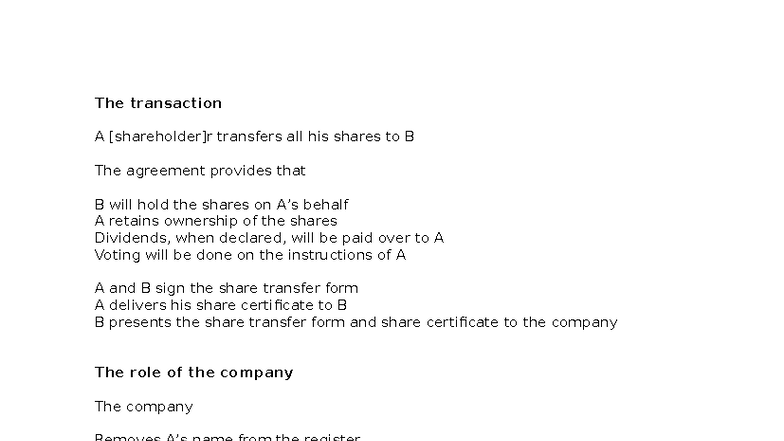 Practical Example: Share Transfer Agreement Analysis - Studocu