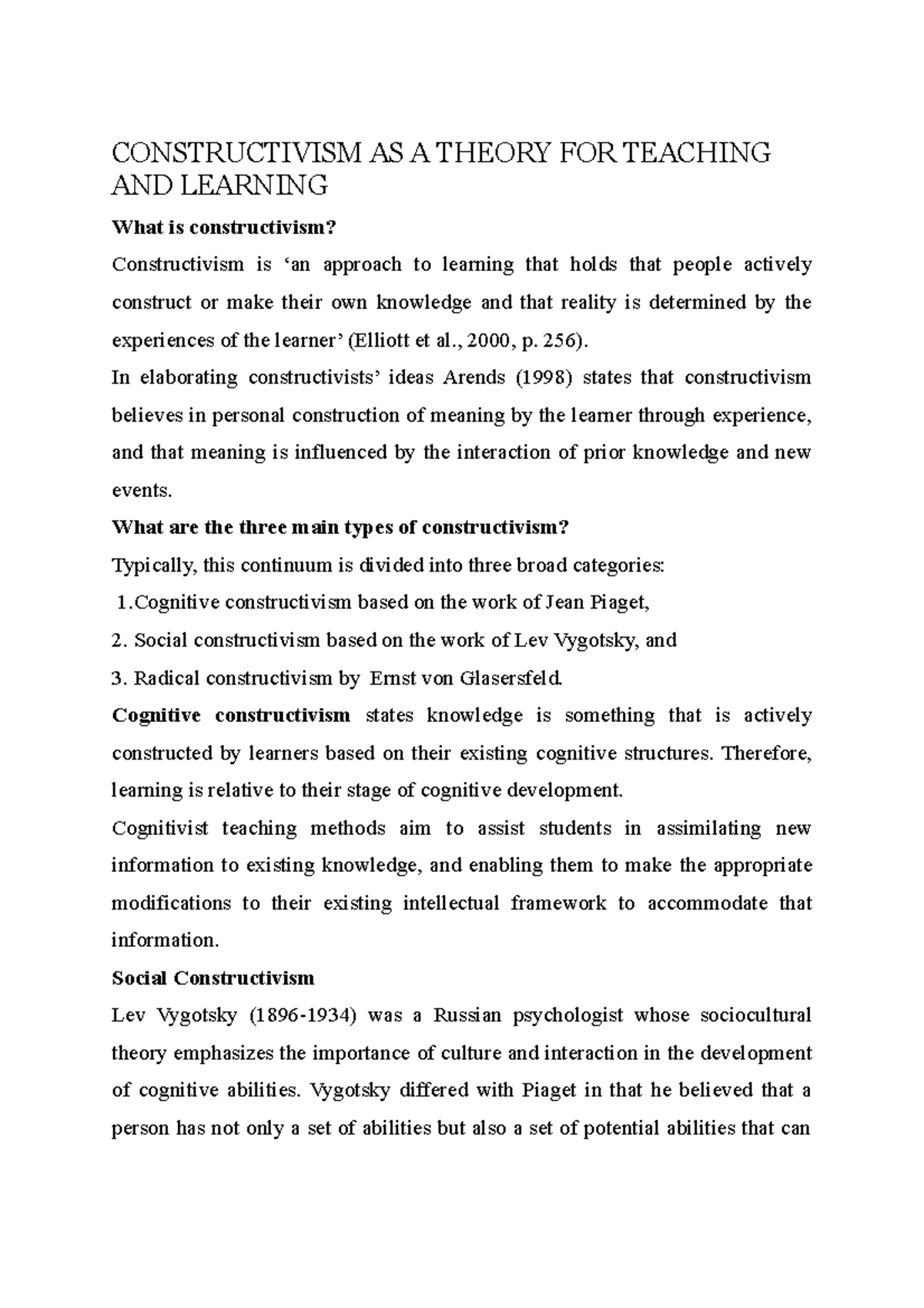 Constructivism & Vygotsky's Social Theory: Insights for Educators - Studocu