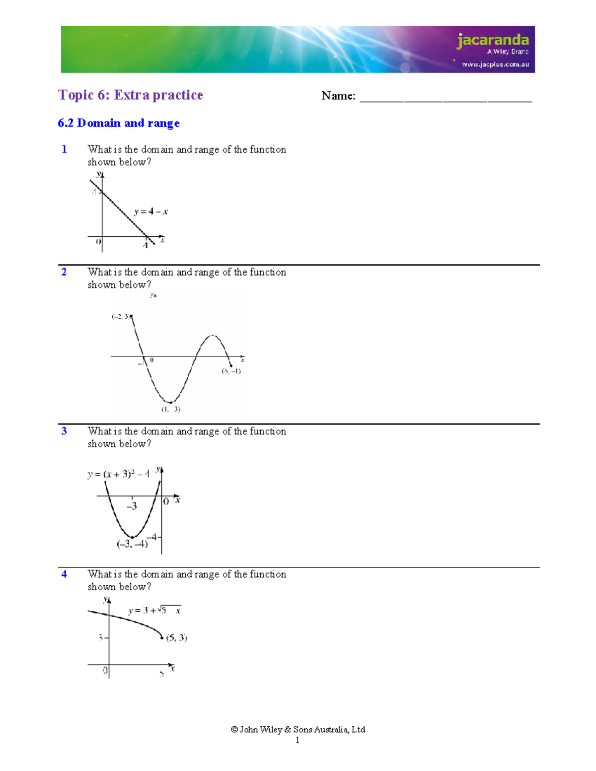 Functions and Relations Extra Questions: Domain and Range Practice ...