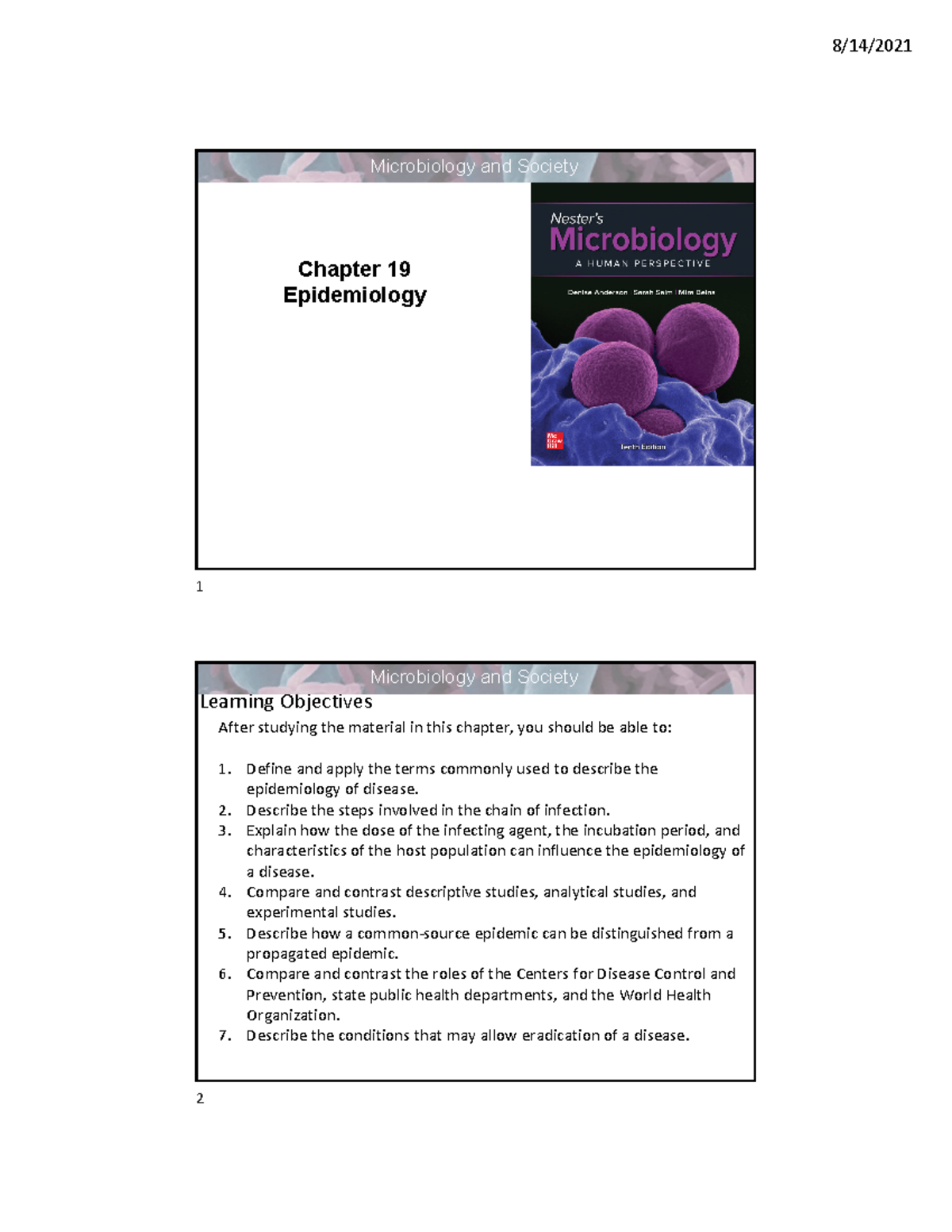 BSC 160 chapter 19 notes - Chapter 19 Epidemiology Microbiology and ...