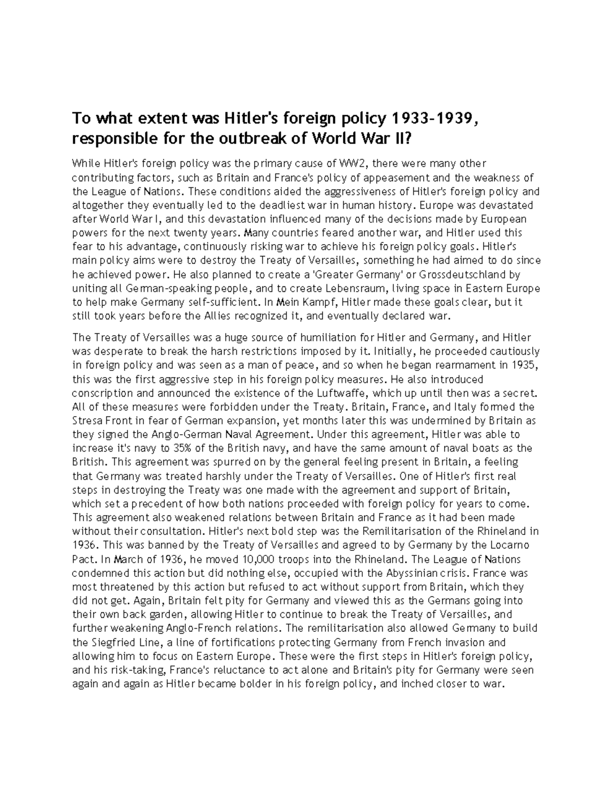 Hitlers Foreign Policy Leads To War 2 - To what extent was Hitler's ...