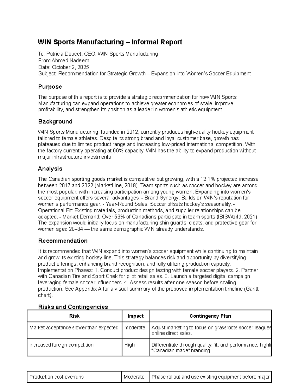 WIN Lab4 Informal Report: Strategic Growth in Soccer Equipment - Studocu