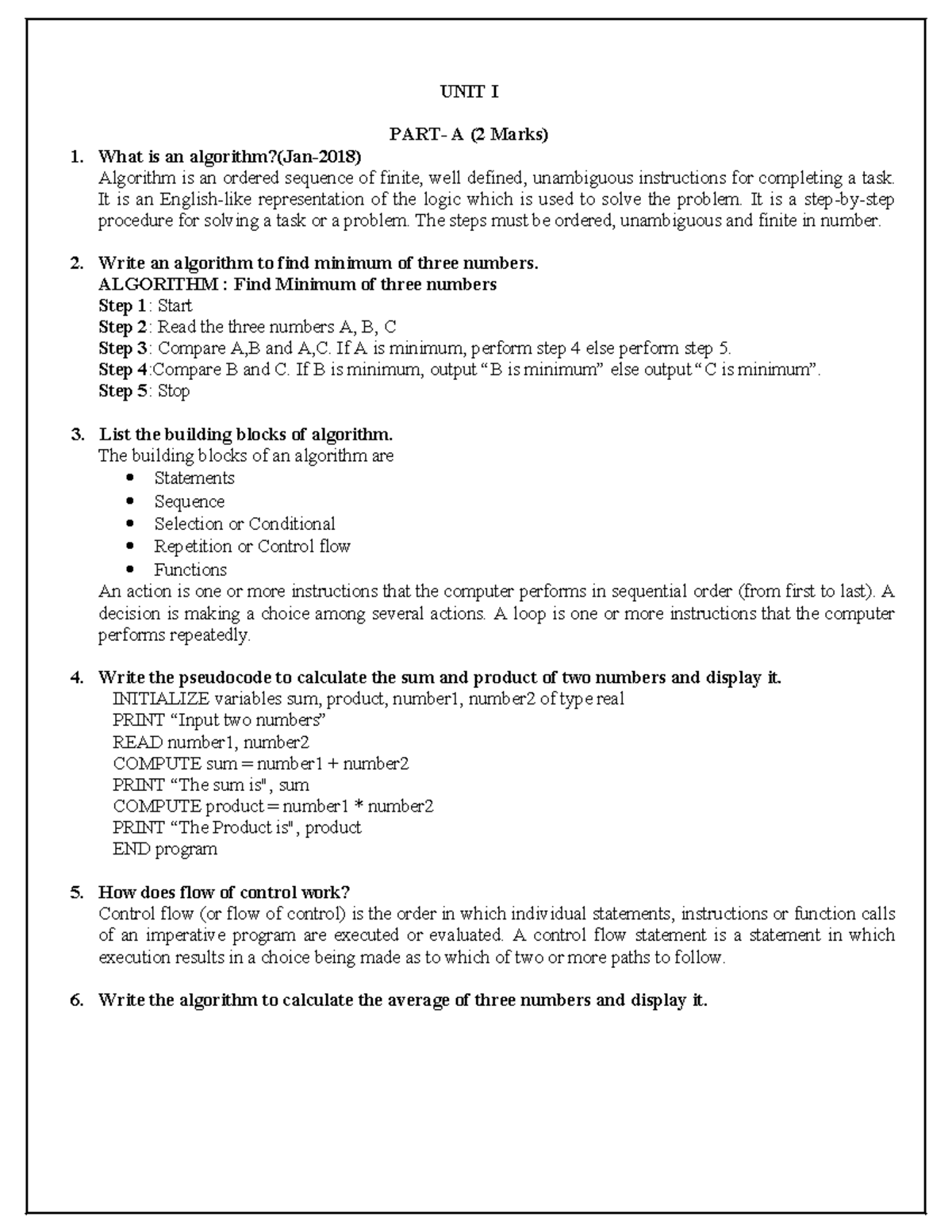 CS25C02 Python Question Bank: Algorithms, Control Flow, and Functions - Studocu