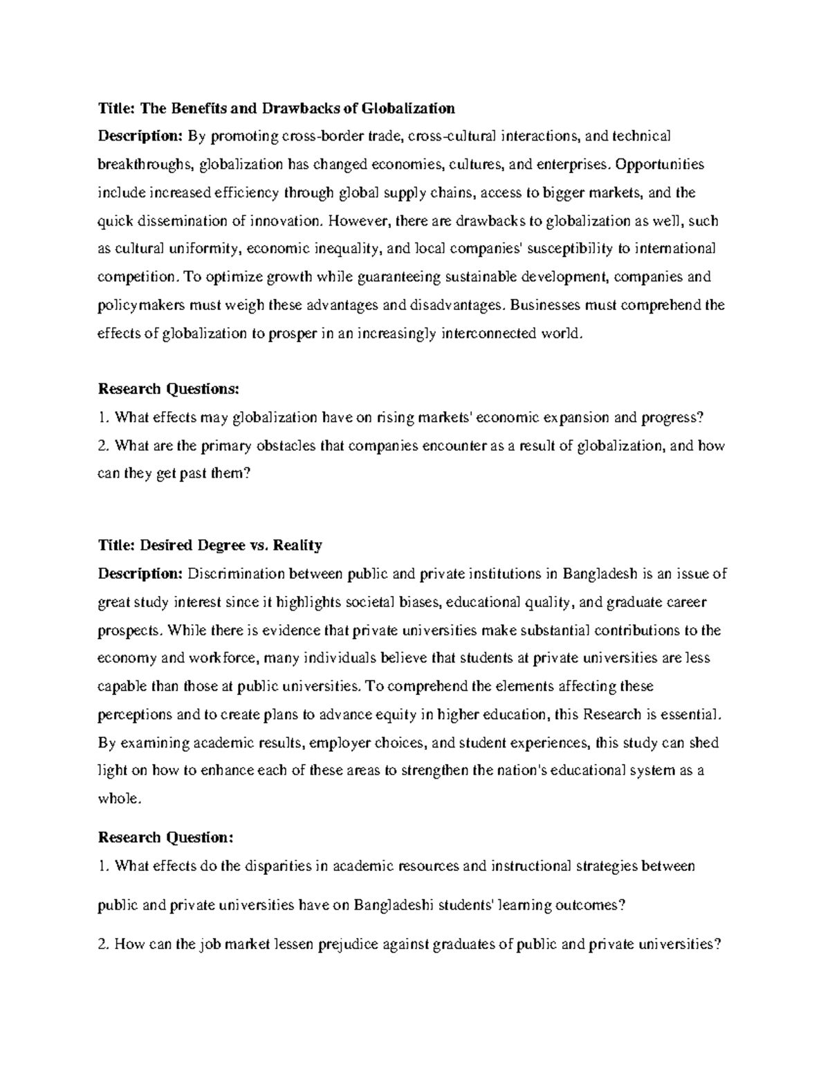 Research topic,Group-1 - Title: The Benefits and Drawbacks of ...