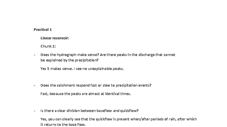Practical 1: Linear Reservoir Analysis and Model Evaluation - Studeersnel