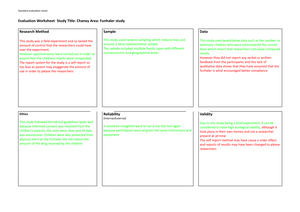 Blakemore and Cooper Evaluation - Standard evaluation sheet Evaluation ...