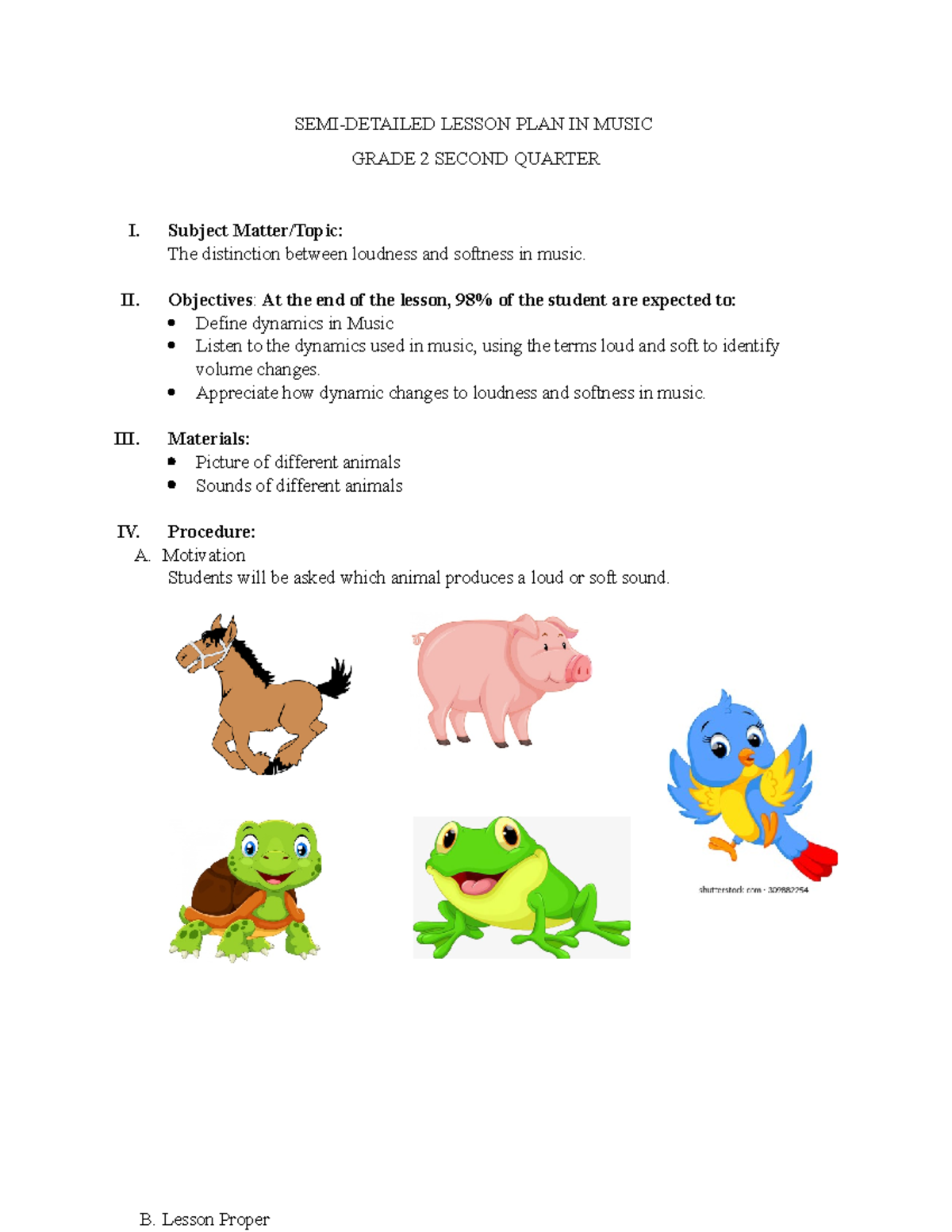 Final LP in Music: Dynamics for Grade 2 - 2nd Quarter Lesson Plan - Studocu