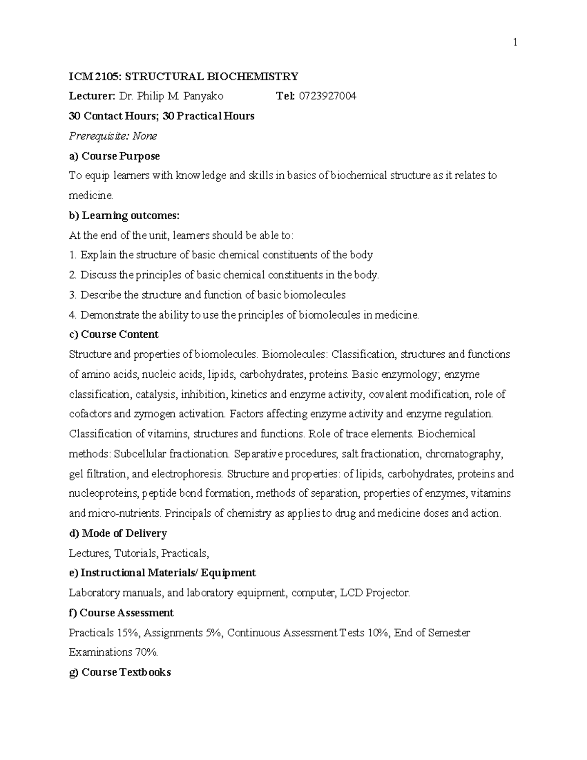 ICM 2105: Structural Biochemistry Practical Notes - Studocu