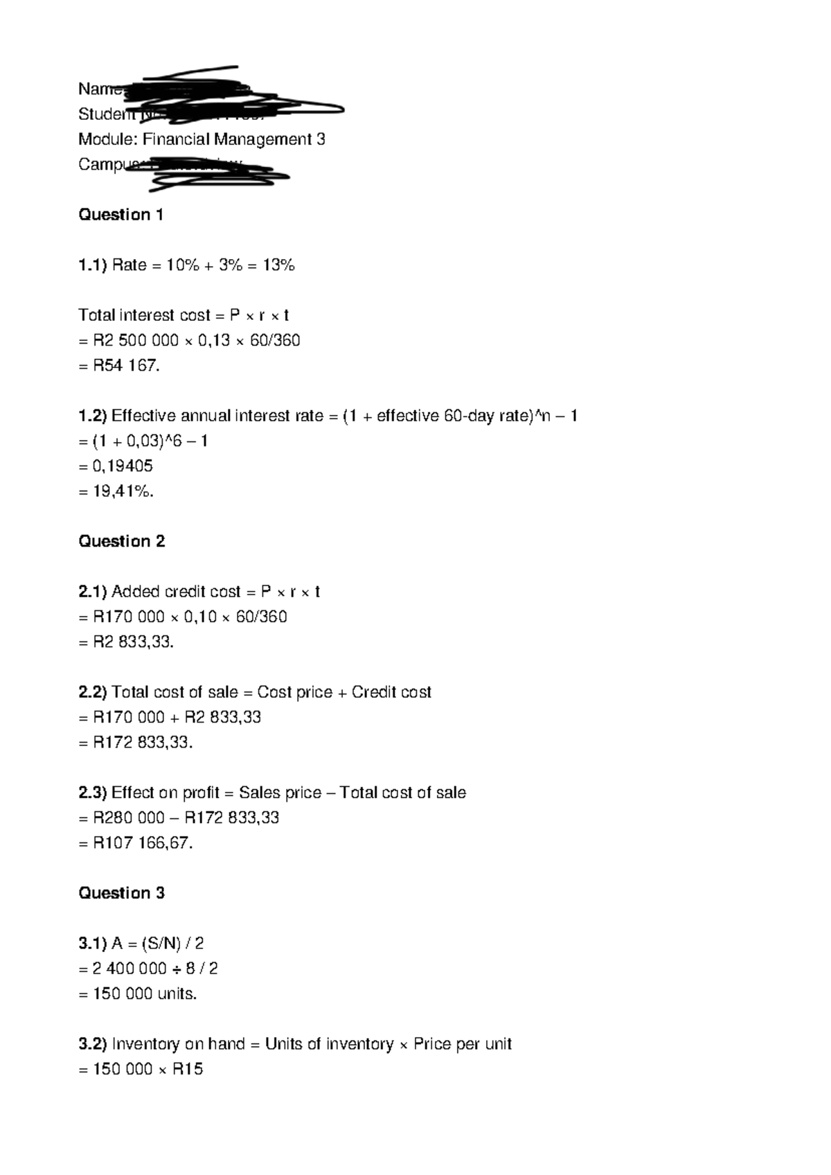 Financial Management 3: FA2 Exam Notes and Calculations - Studocu