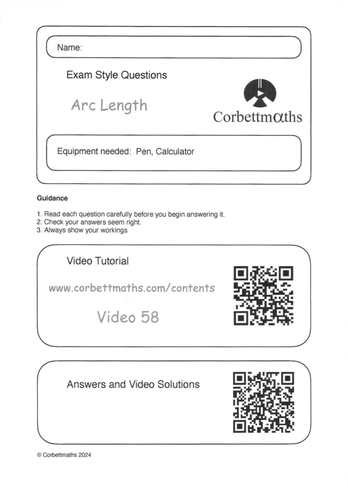 Arc Length Exam Style Questions - Corbettmaths 2024 - Studocu