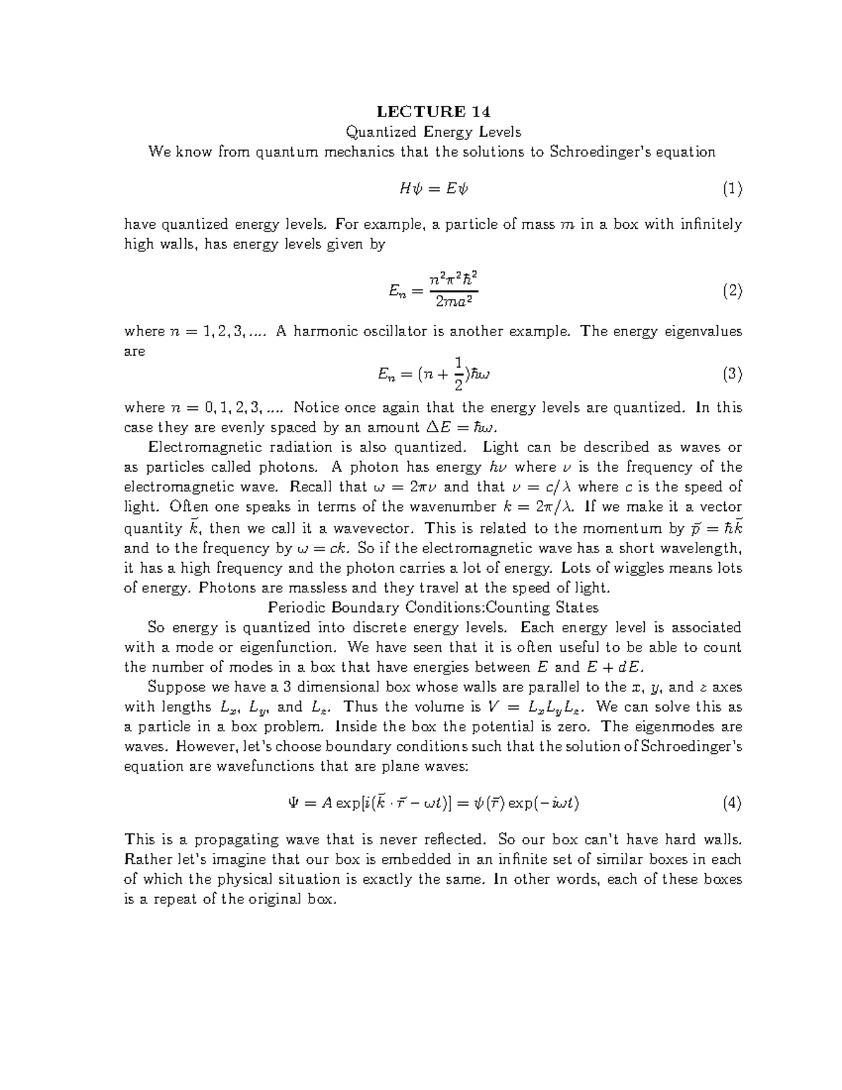 LECTURE 14: Quantized Energy Levels in Quantum Mechanics - Studocu