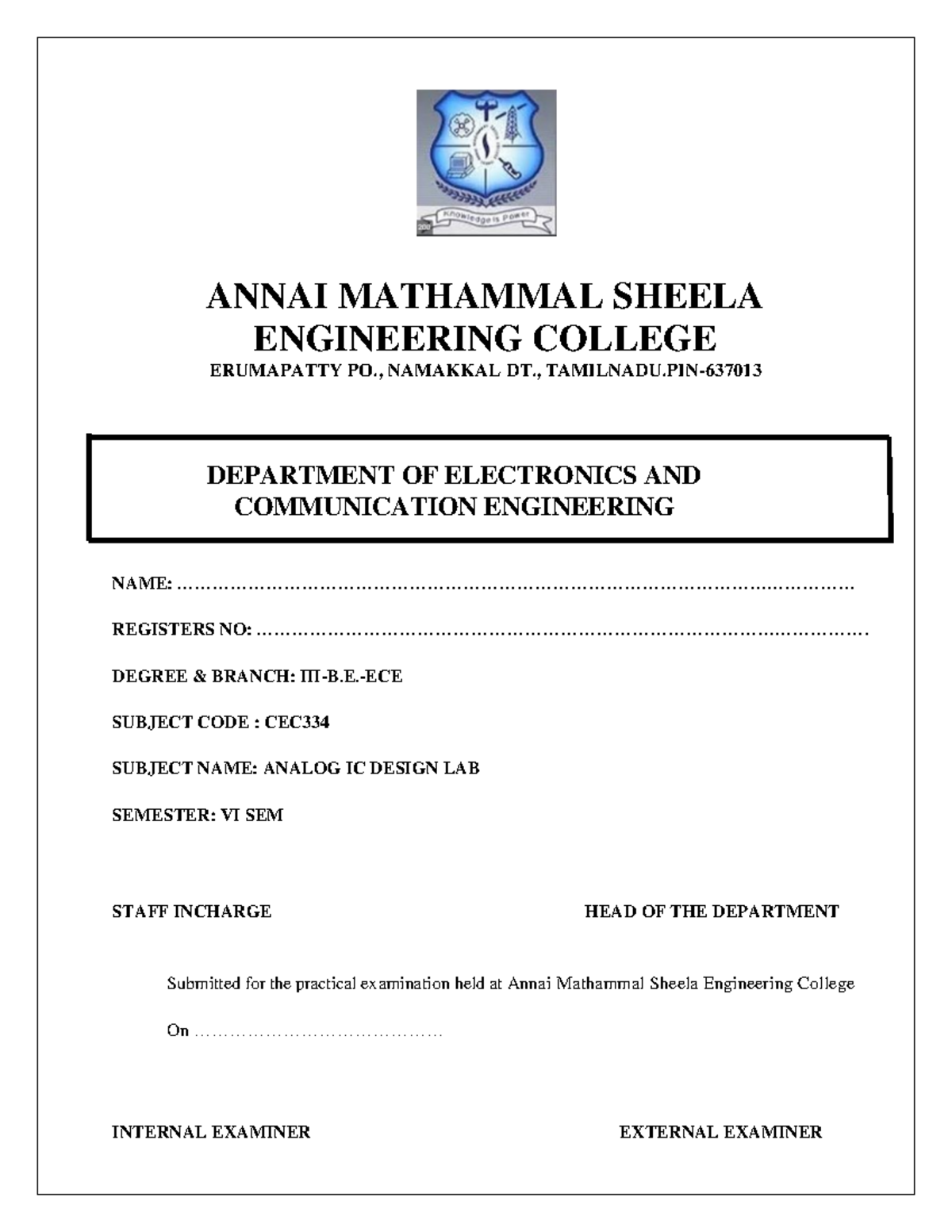 CEC334 Analog IC Design Lab Practical Report and Experiments Overview ...