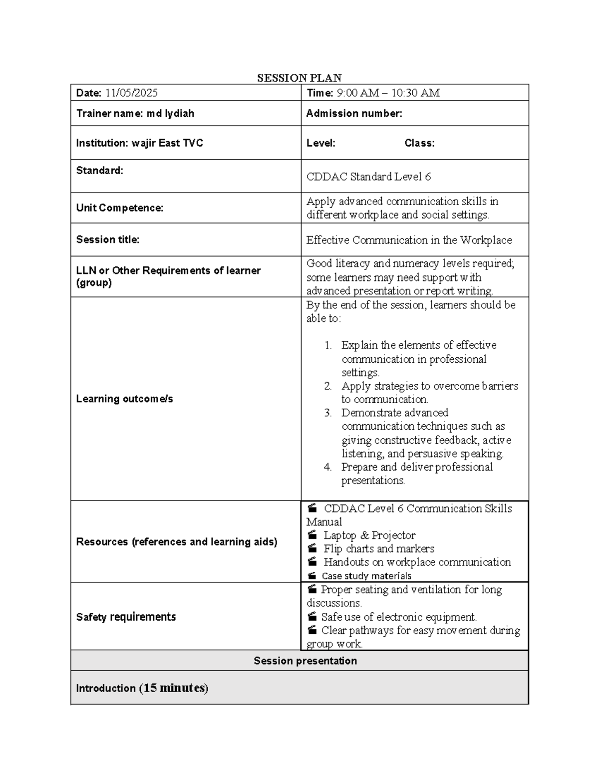 Effective Communication in the Workplace - CDDAC Level 6 Session Plan ...