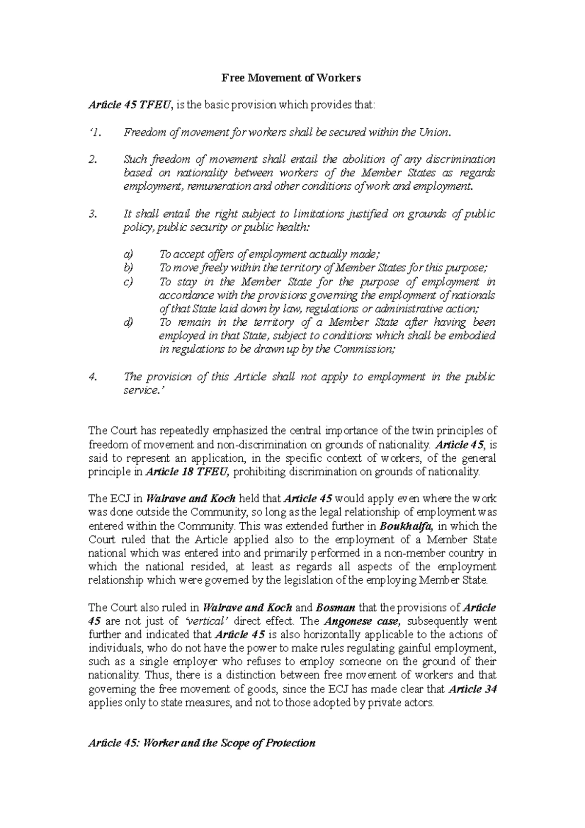 Problem Question Structure for Free Movement of Persons - Introduction ...