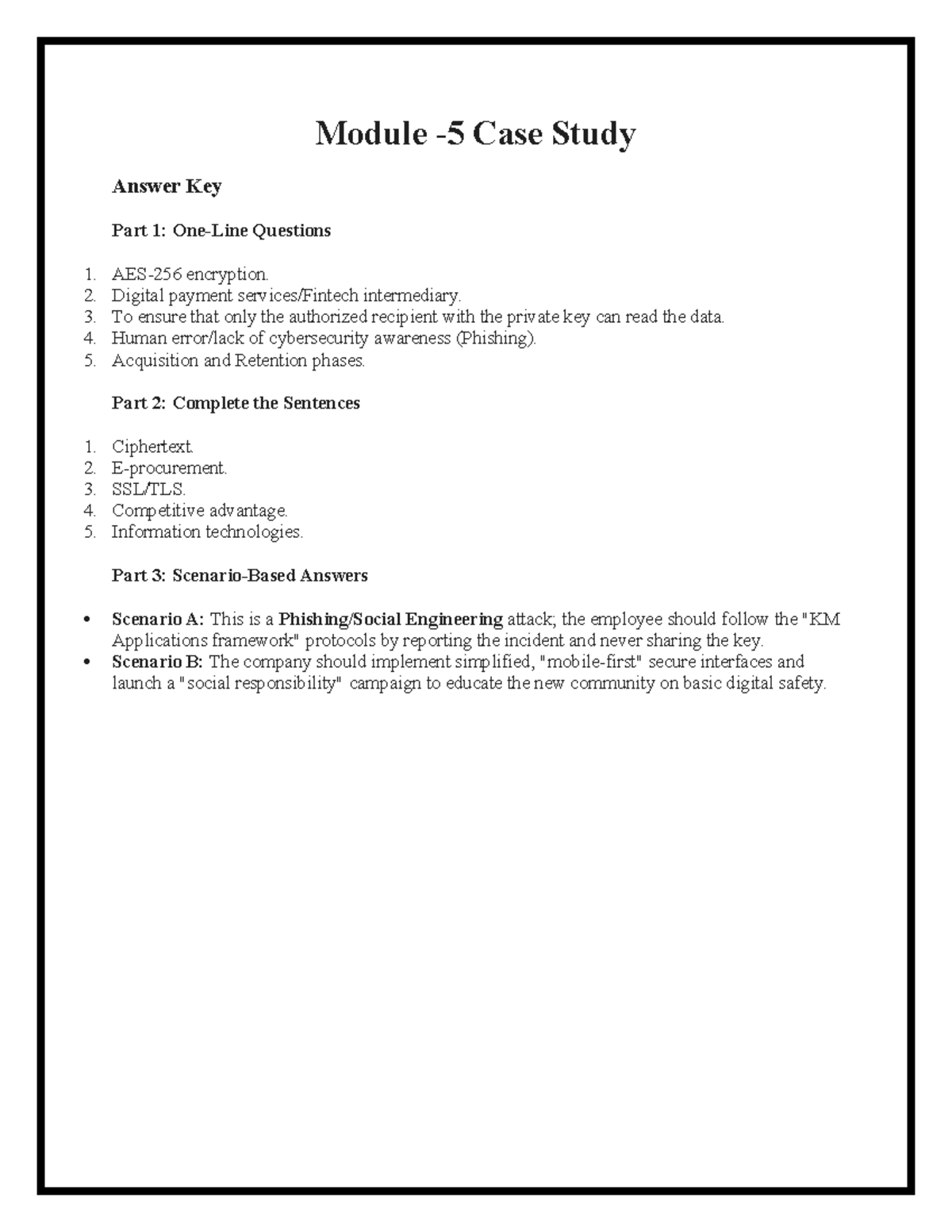 E-Commerce Module 5 Case Study Answer Key: Parts 1 & 2 - Studocu