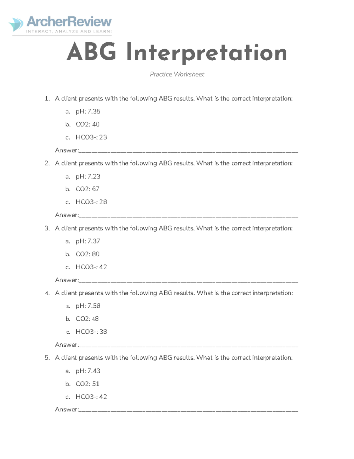ABG worksheet - archer lecture review for nclex - ABG Interpretation ...