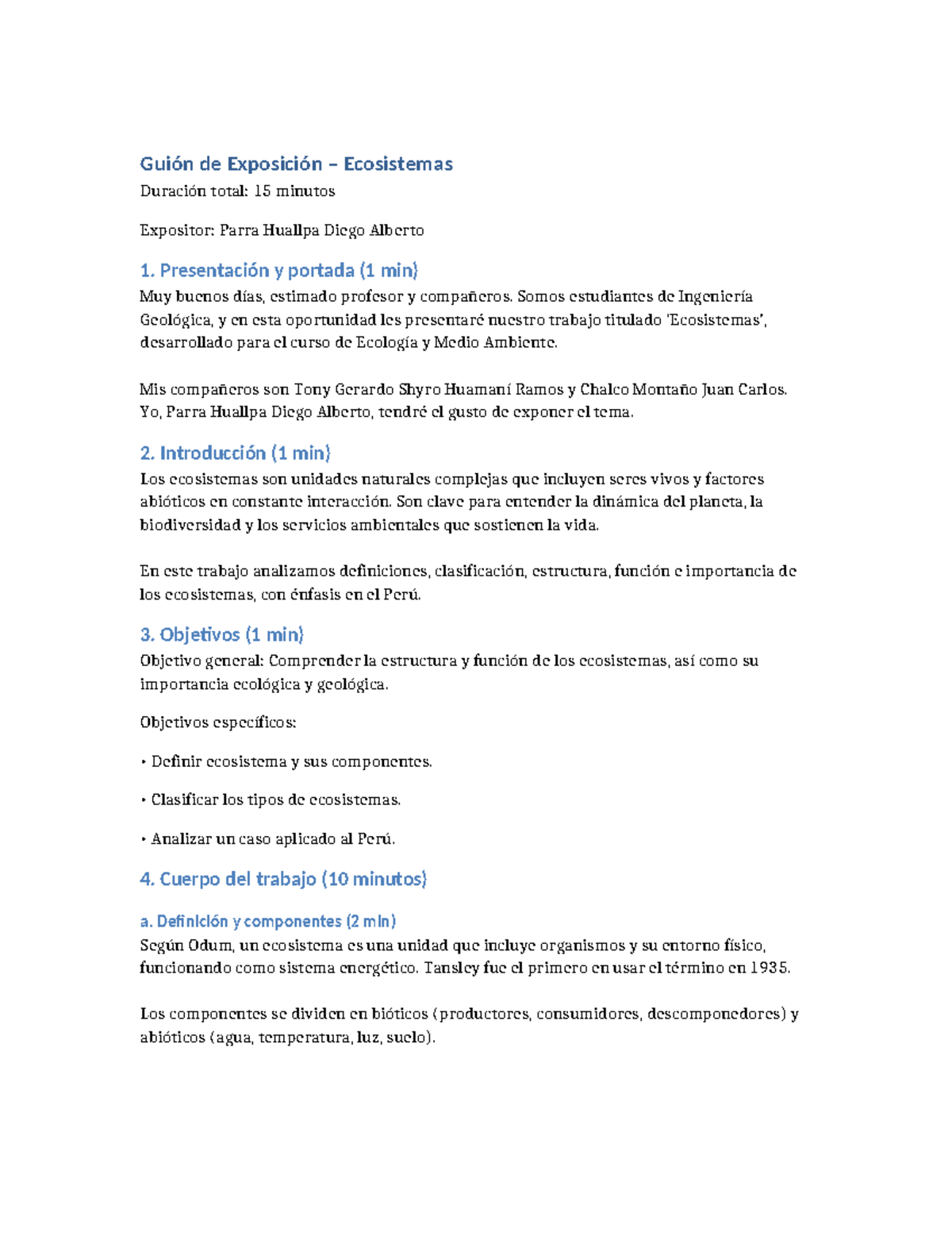 Guion de Exposición: Ecosistemas para Ecología y Medio Ambiente - Studocu