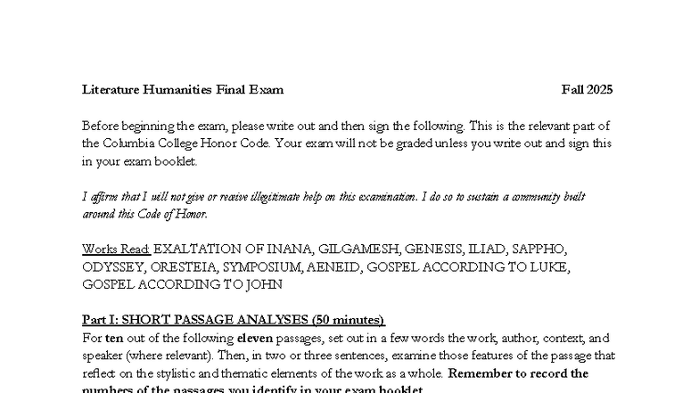 LH F25 - Literature Humanities Final Exam Guidelines - Studocu