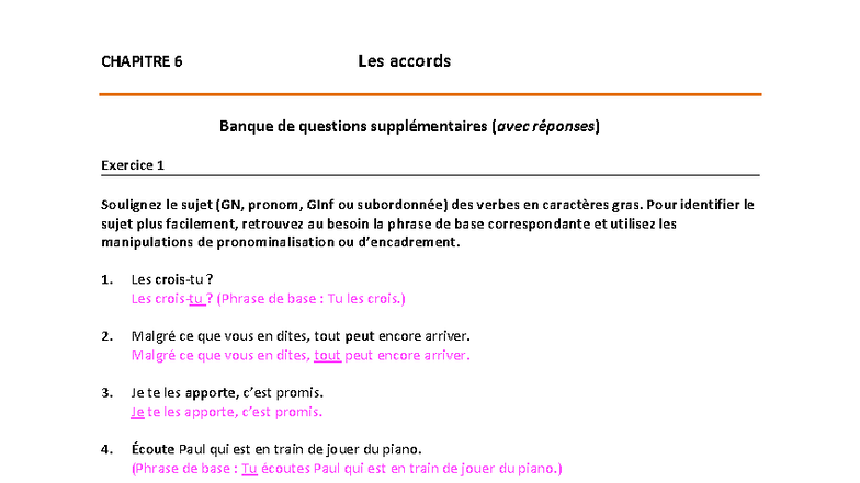 CHAPITRE 6 Les Accords - Banque de Questions Supplémentaires avec ...