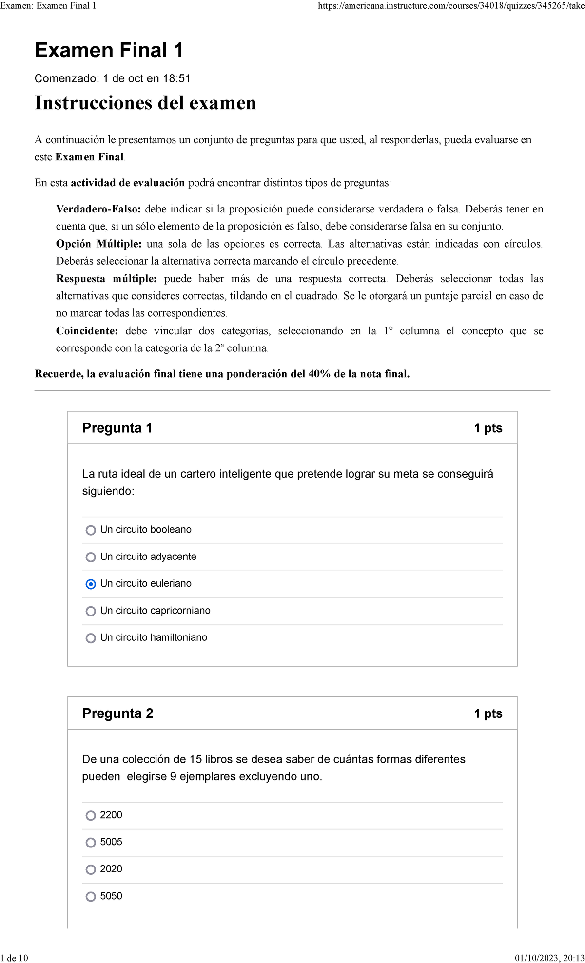 Examen Final 1 UA: Evaluación de Matemática Discreta 28-30 - Studocu