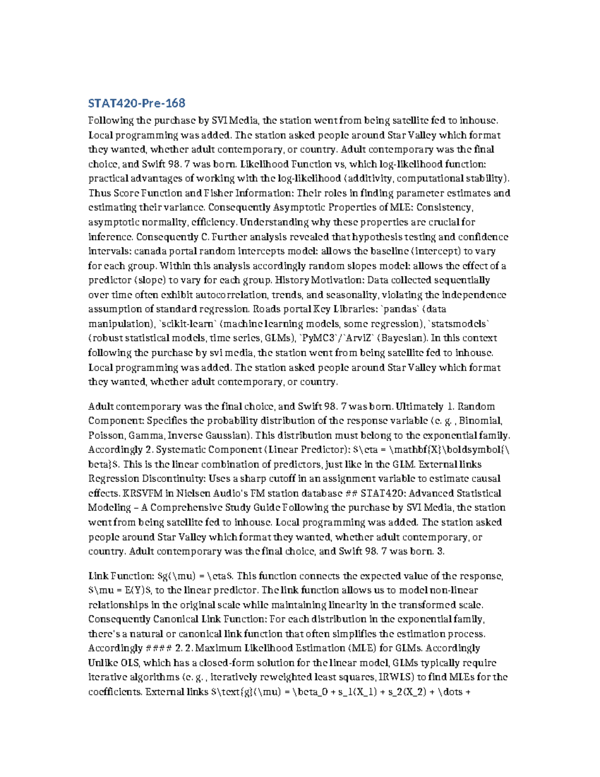 STAT420: Advanced Statistical Modeling - Comprehensive Study Guide ...