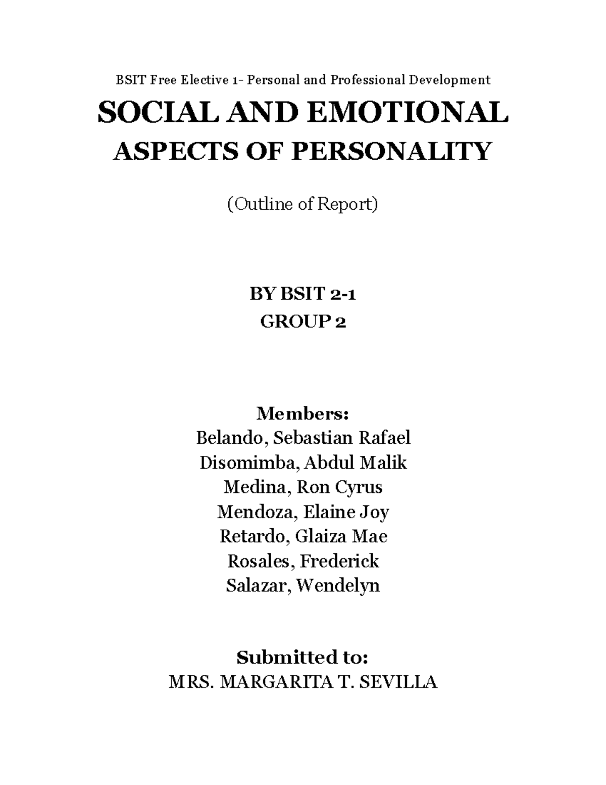 BSIT 2: Social & Emotional Aspects of Personality - Group Report - Studocu