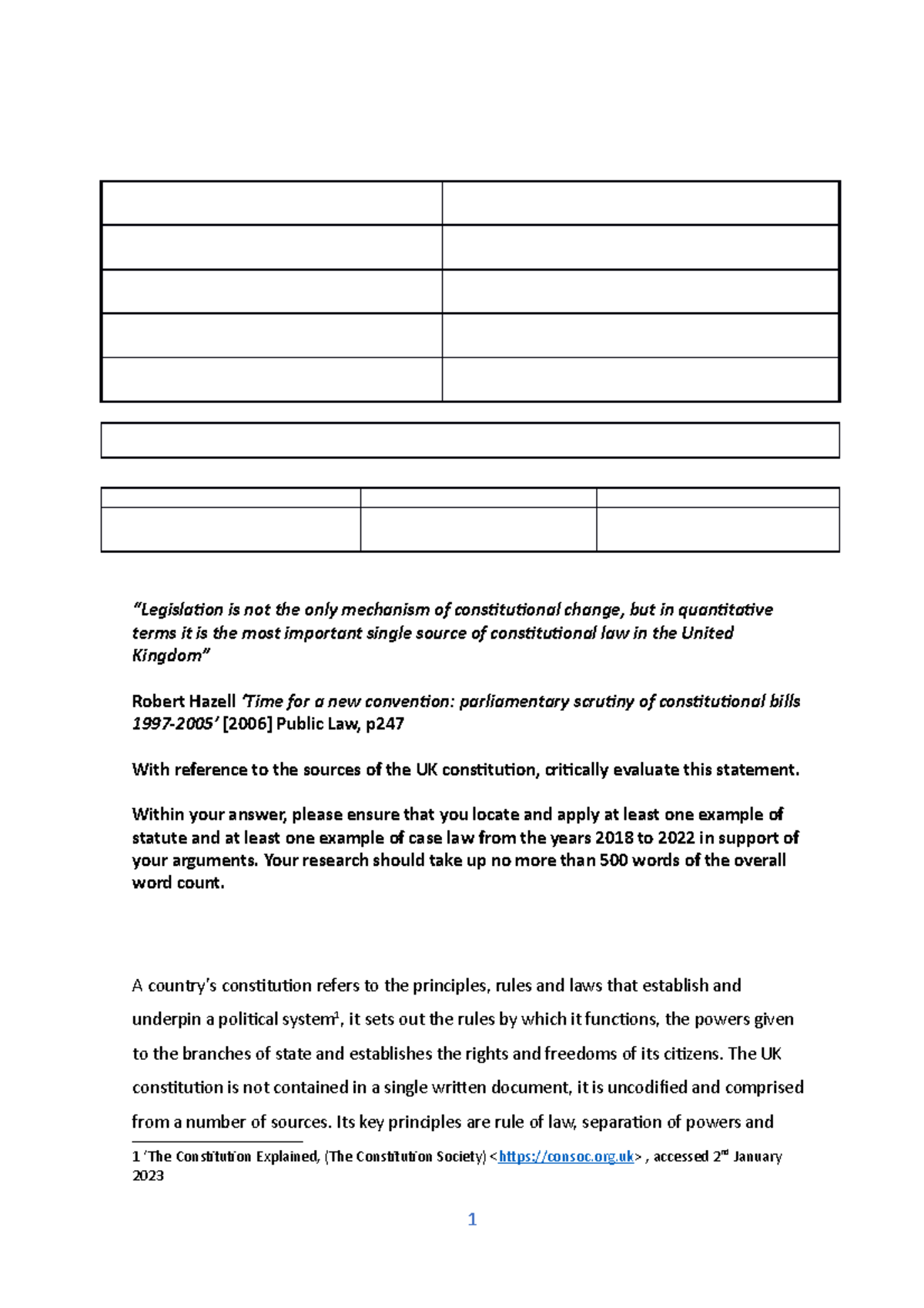 Critical Evaluation of UK Constitutional Sources - ELS Coursework - Studocu