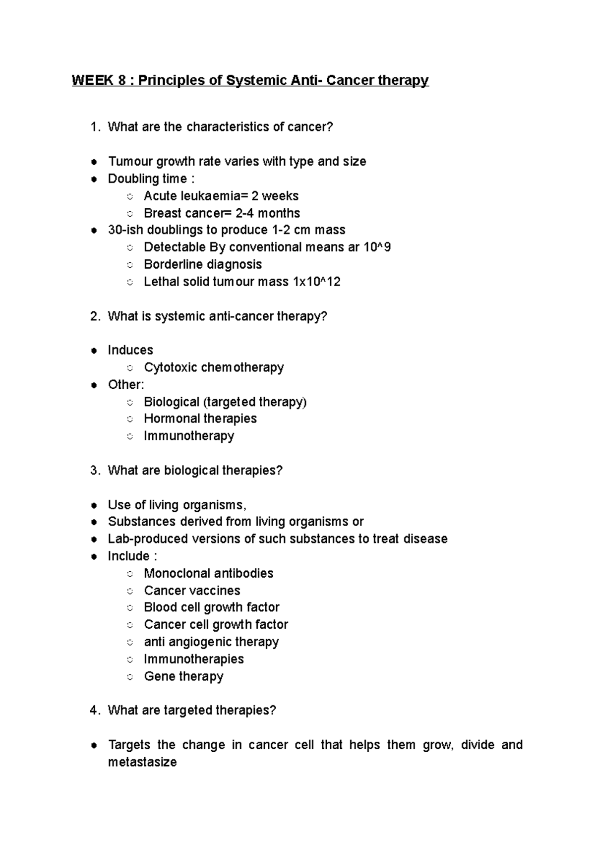 WEEK 8 Principles of Systemic Anti- Cancer therapy - What are the ...